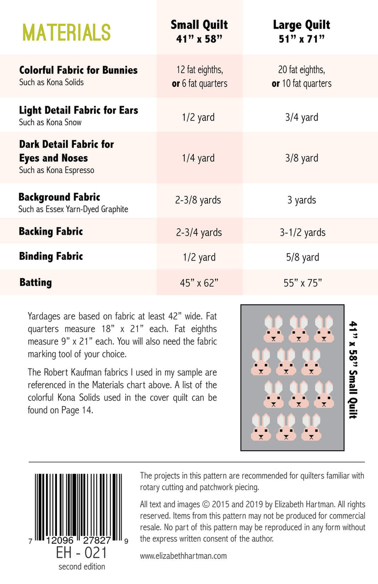 Bunny | Quilt Pattern | Information | Elizabeth Hartman