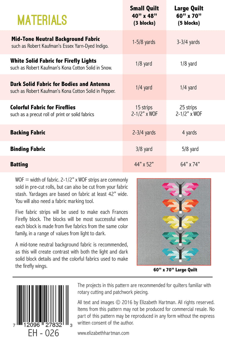 Frances Firefly | Quilt Pattern | Information | Elizabeth Hartman